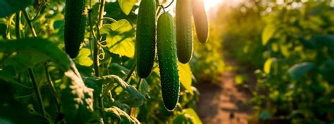 Premium Ai Image Cucumber Grows In The Garden Harvest Generative Ai