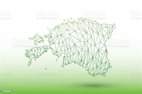녹색 색상 밝은 배경 그림 의미 강력한 네트워크에 삼각형을 사용 하 여 기하학적 연결된 라인의 에스토니아 지도 벡터 0명에 대한 스톡 벡터 아트 및 기타 이미지 Istock