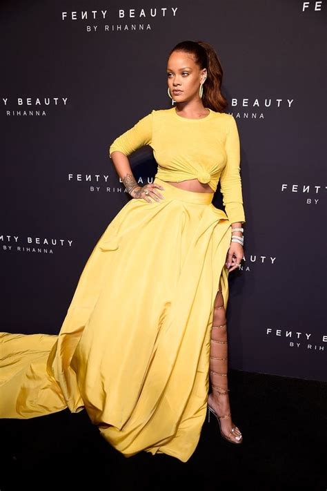 Rihannas Yellow Oscar De La Renta Dress At Fenty Beauty Popsugar Fashion