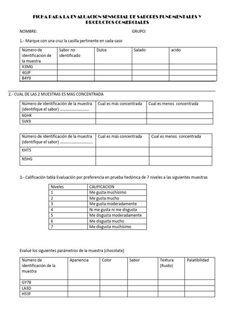Ficha Para Practica De Evaluacion Sensorial 2023 2024ii Pdf Comida