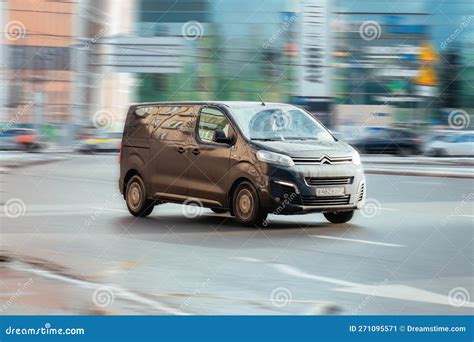 Citroen Jumpy Van In The City Street Front Side View Of Brown Light