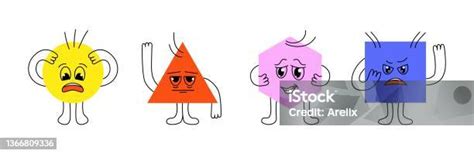 기하학적 낙서 문자 추상적인 재미있는 만화 재미있는 인물 서클 삼각형 사각형 육각형 모양 벡터 집합 감정에 대한 스톡 벡터 아트 및 기타 이미지 Istock