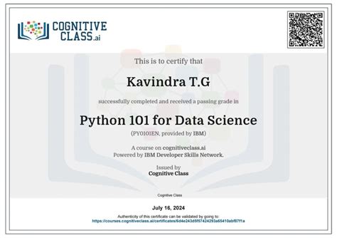 completed python 101 course by cognitive class kavindra t g posted on