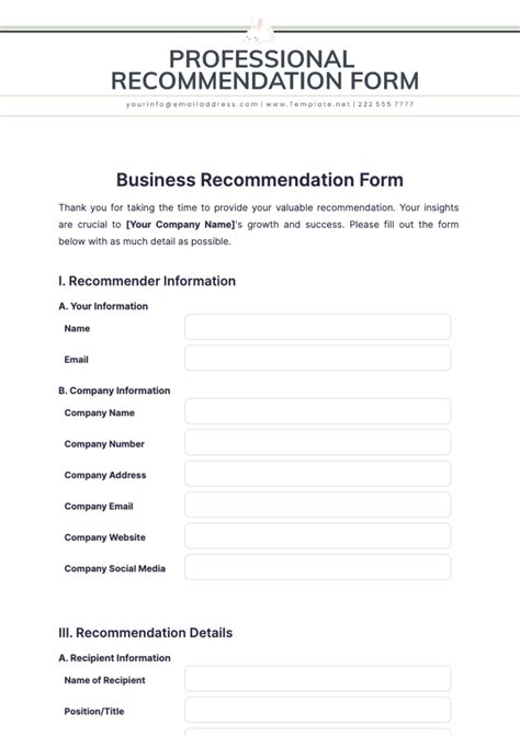 Business Recommendation Form Template Edit Online And Download Example