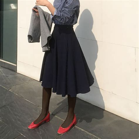 春夏赫本风棉高腰大摆半身裙子文艺复古过膝中长裙a字裙小黑裙女 虎窝淘