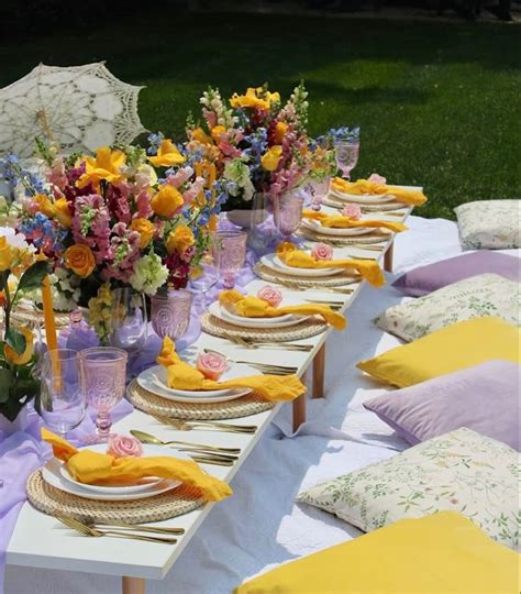 Luxury Picnic With Summer Colors In Purple And Yellow