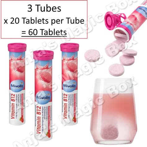 3 Tubes Mivolis Vitamin B12 60 Effervescent Tablets Strawraspberry