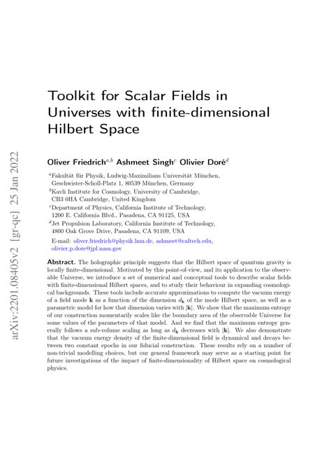 Pdf Toolkit For Scalar Fields In Universes With Finite Dimensional