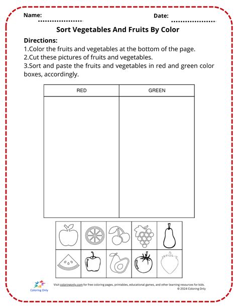 Sort Vegetables And Fruits By Color Free Printable Worksheet