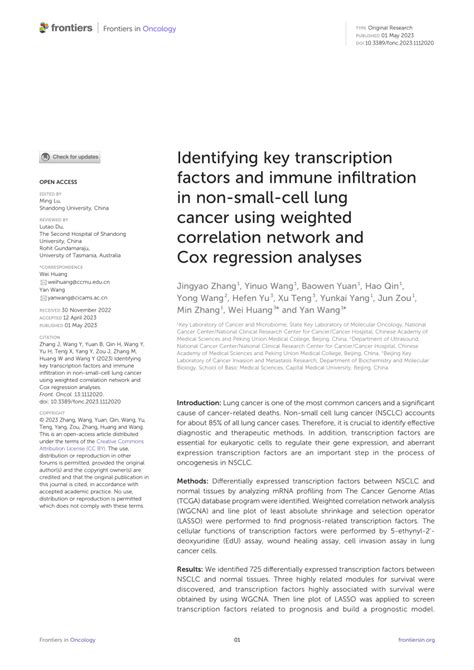 PDF Identifying Key Transcription Factors And Immune Infiltration In