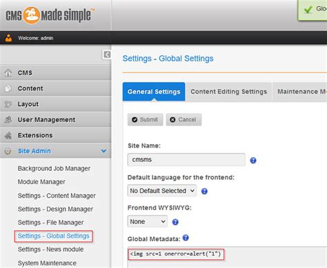 Github Sromanhucve 2023 43356 Cmsmadesimple Stored Xss Global Settings Cross Site