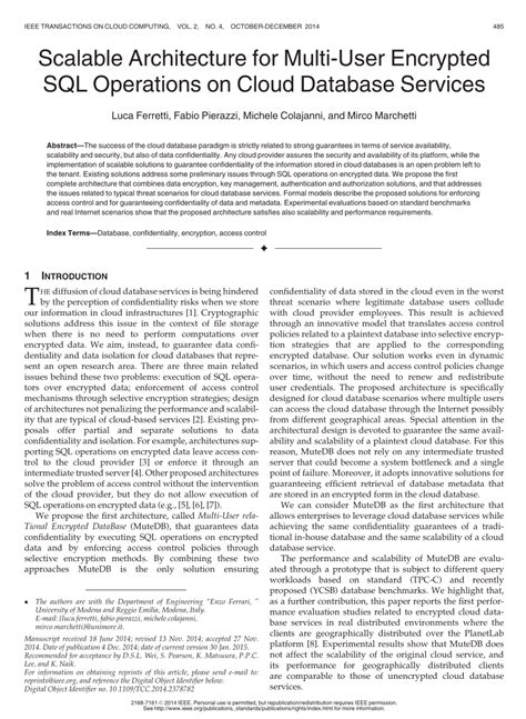 Pdf Scalable Architecture For Multi User Encrypted Sql Operations On