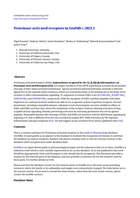 Pdf Proteinase Activated Receptors In Gtopdb V20231