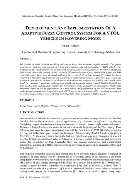 Pdf Development And Implementation Of A Adaptive Fuzzy Control System For A Vtol Vehicle In