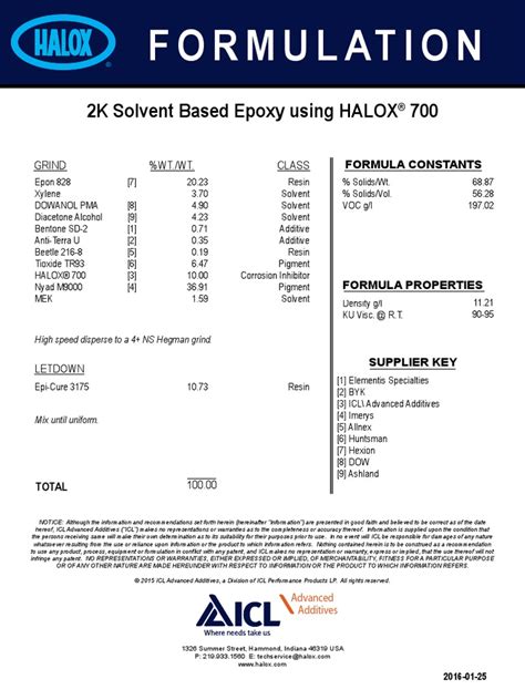 Formulation 2k Solvent Based Epoxy Using Halox 700 Pdf Chemical