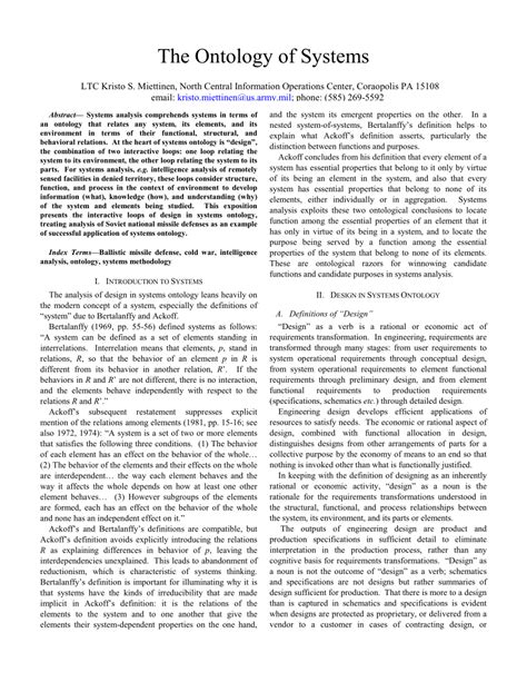 PDF The Ontology Of Systems