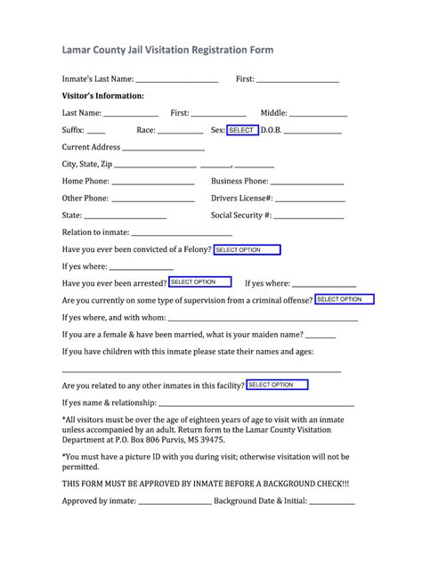 Lamar County Jail Visitation Form Download Fill Online Printable
