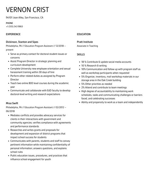 Education Program Assistant Resume Samples Velvet Jobs