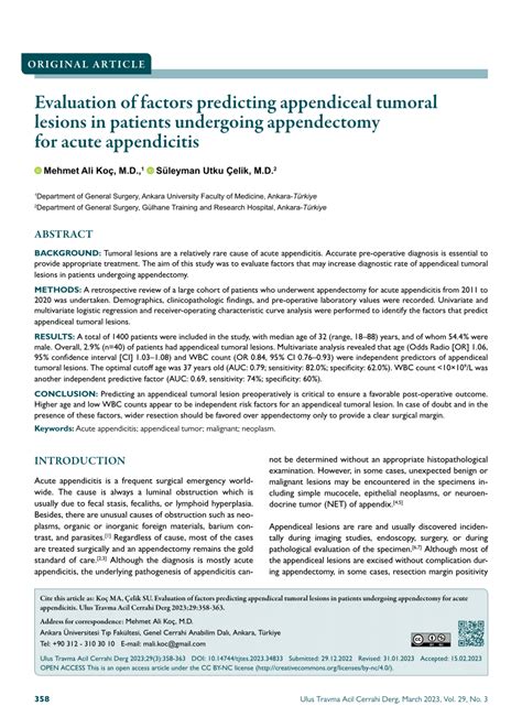 Pdf Evaluation Of Factors Predicting Appendiceal Tumoral Lesions In