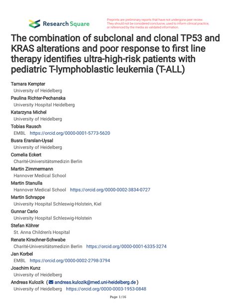 Pdf The Combination Of Subclonal And Clonal Tp53 And Kras Alterations