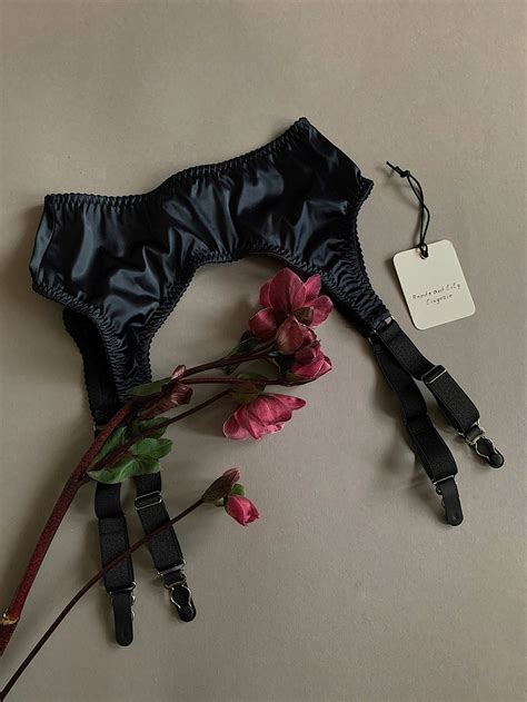 Black Satin Garter Belt Sexy Satin Lingerie Black Suspender Etsy