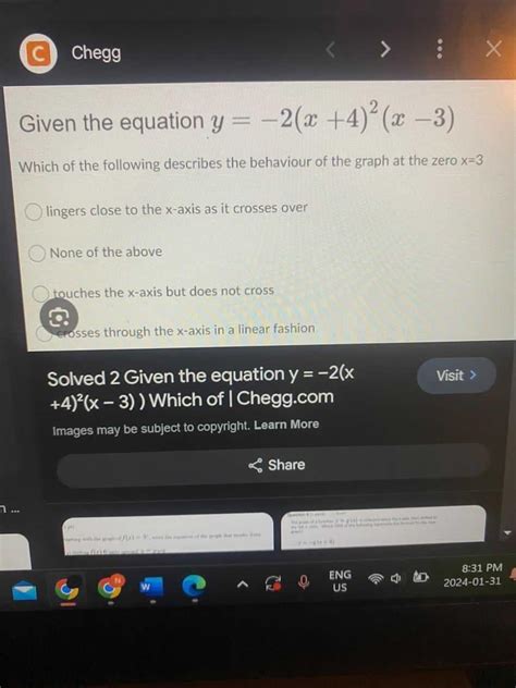 solved c ﻿chegggiven the equation y 2 x 4 2 x 3 which of