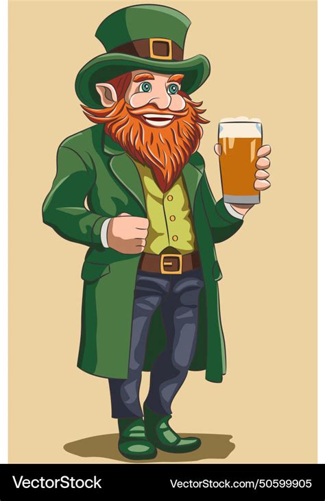 Leprechaun In A Green Hat With Red Beard Vector Image