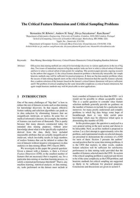 Pdf The Critical Feature Dimension And Critical Sampling Problems