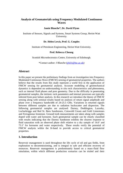 Pdf Analysis Of Geomaterials Using Frequency Modulated Continuous Waves