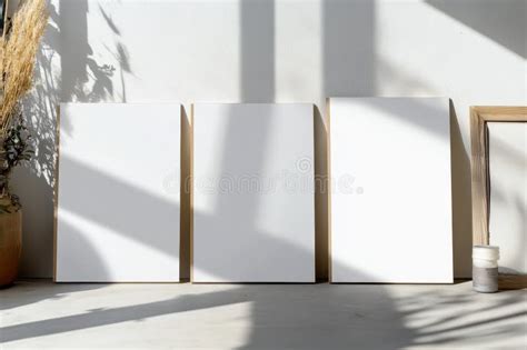 Three Blank Canvas Frames With Natural Light And Shadows Stock Illustration Illustration Of