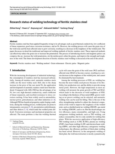 Research Status Of Welding Technology Of Ferritic Stainless Steel Pdf Construction Welding