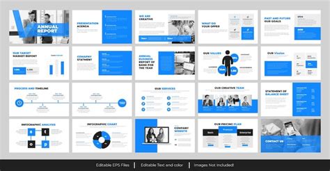 연례 보고서 Powerpoint 프레젠테이션 디자인 프리미엄 벡터