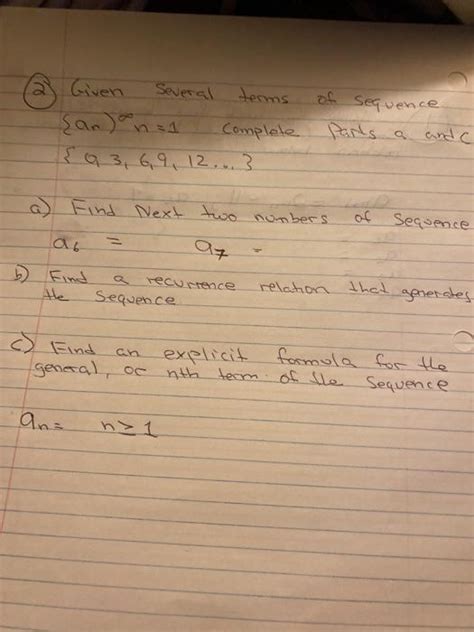 solved and given several terms sequence complete parts a and c