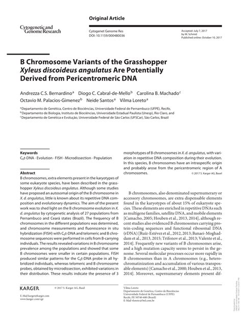 Pdf B Chromosome Variants Of The Grasshopper Xyleus Discoideus