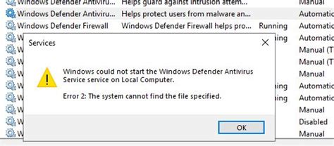 Windows Update Fails And Windows Defender Service Cannot Start