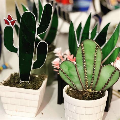 Stained Glass Cactus Pattern Bundle • 5 Cactus Plant Suncatcher Patter