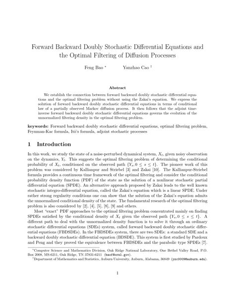 PDF Forward Backward Doubly Stochastic Differential Equations And The Optimal Filtering Of