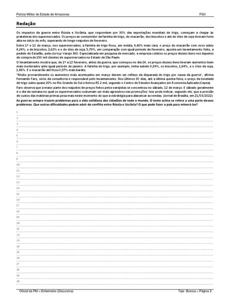Proposta De Redação Nº 03 Prova Pmam Fgv 2022 Pdf