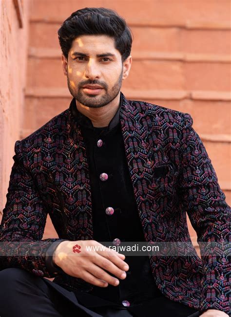 Wedding Wear Dark Navy Blue Jacket Style Indowestern