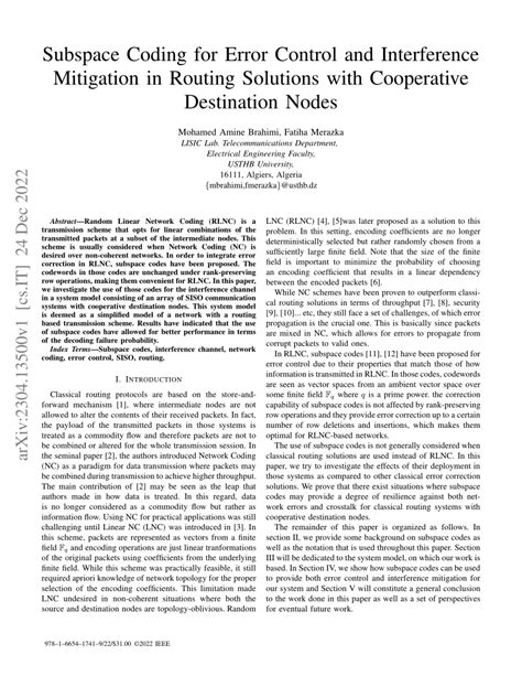 PDF Subspace Coding For Error Control And Interference Mitigation In
