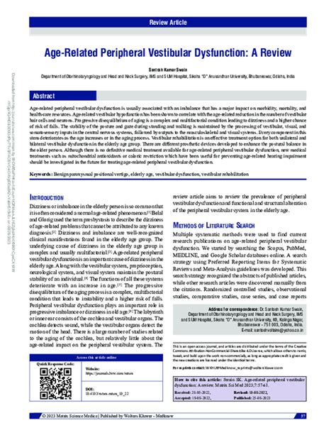 Pdf Age Related Peripheral Vestibular Dysfunction A Review