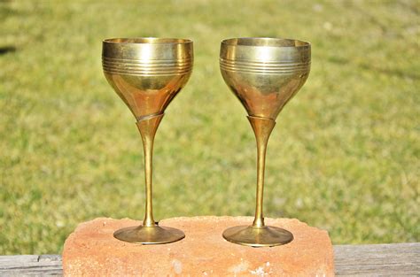 Vintage Rustic Brass Wine Cups Set Of 2 Vintage Primitive Etsy