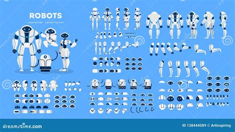 Robot Character Set For The Animation With Various Views Stock Vector Illustration Of Gestures