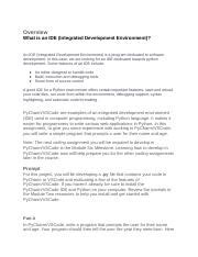 Python Integrated Development Environment IDE Docx Overview What Is An IDE Integrated