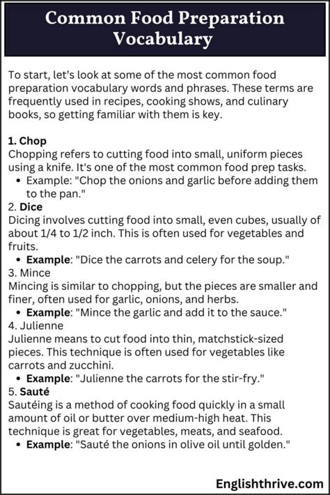 77 Essential Food Preparation Vocabulary Terms Every Cook Needs