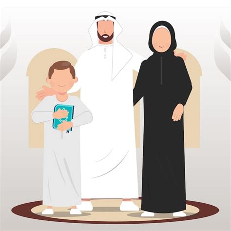 Eine Arabische Familie Ein Arabischer Mann Und Sein Sohn Ein Arabisches Mann Und Seine Frau Eine