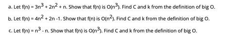 solved a let f n 3n3 2n2 n show that f n is o n3