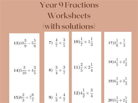 Year 9 Fractions Worksheets With Solutions Teaching Resources