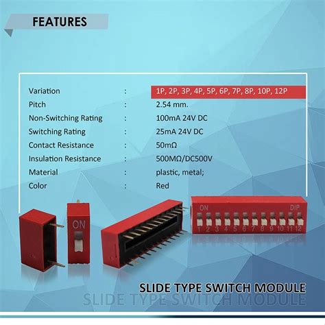 Slide Type Switch Module 254mm 1 Pc Per Order 1 12way Dip Red Pitch