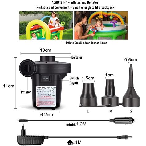 Електрическа помпа за надуване и изпускане на матраци Darklove с 3 дюзи 220v Ac 12v Dc